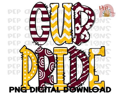Cub Pride Maroon And Yellow Gold Doodle Design Spirit Tee Design Png Digital Download