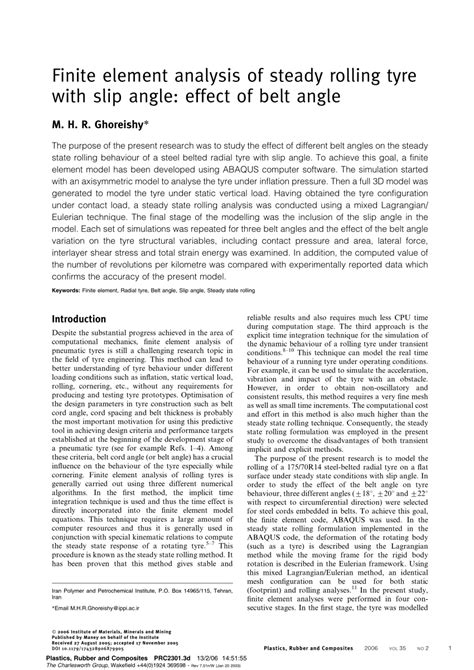 Pdf Finite Element Analysis Of Steady Rolling Tyre With Slip Angle Effect Of Belt Angle