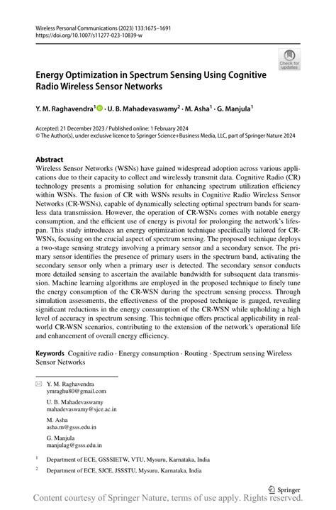 Energy Optimization In Spectrum Sensing Using Cognitive Radio Wireless Sensor Networks Request Pdf