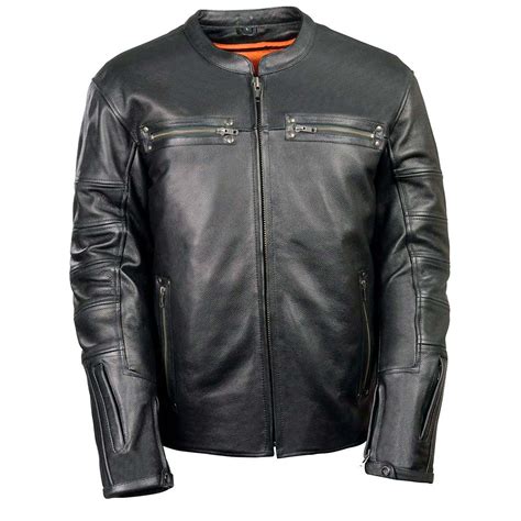 Milwaukee Leather Mlm1590 Mens Throwback Black Leather Scooter Jacket