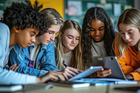 Premium Photo High School Students Looking At Social Networking Sites Together In A Classroom Premium Photo High School Students Looking At Social Networking Sites Together In A Classroom