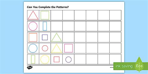 Lower Ability Repeating Pattern Worksheets Shapes Twinkl