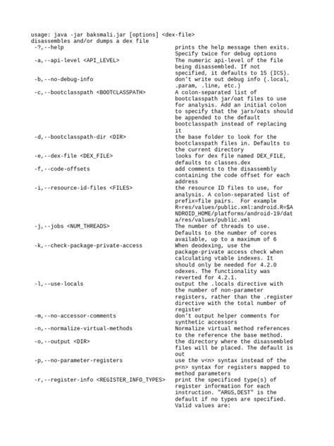 Baksmali Jar Commands List Pdf Parameter Computer Programming Software Development