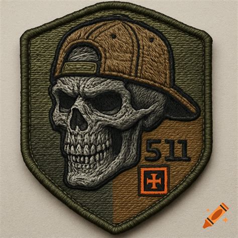 Embroidered Tactical Shield Patch Featuring A Skull In A Backwards Cap