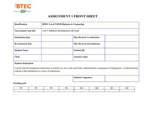 Sdlc Assignment 1 Frontsheet Assignment 1 Front Sheet Qualification Btec Level 5 Hnd Diploma