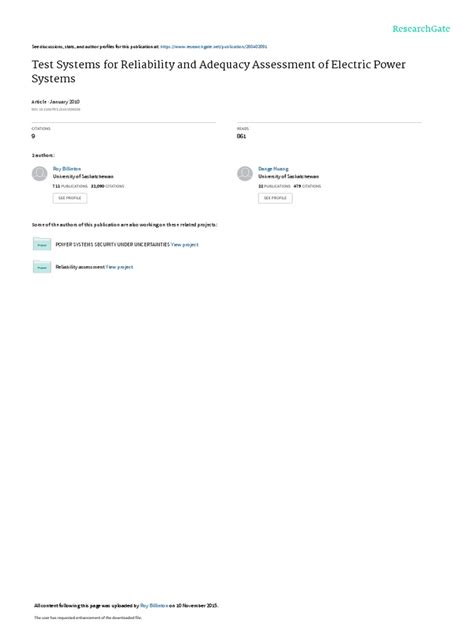 Test Systems For Reliability And Adequacy Assessment Of Electric Power