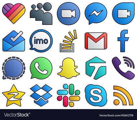 Filled Line Style Social Media Icon Collection Vector Image