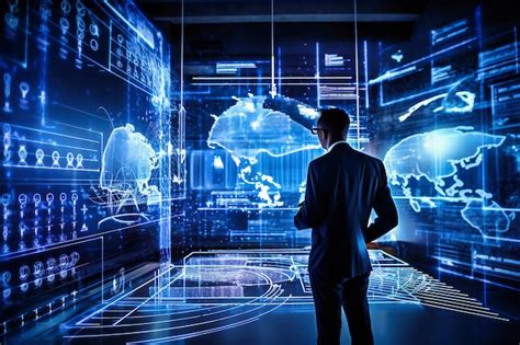 Premium Photo A Businessman Scrutinizes Business Analytics On A Virtual Screen Displaying