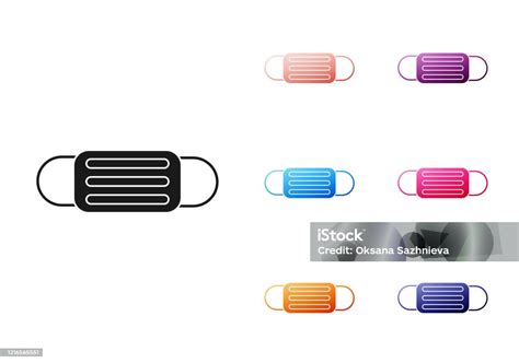 흰색 배경에 격리 된 검은 의료 보호 마스크 아이콘입니다 다채로운 아이콘을 설정합니다 벡터 일러스트레이션 간호사에 대한 스톡