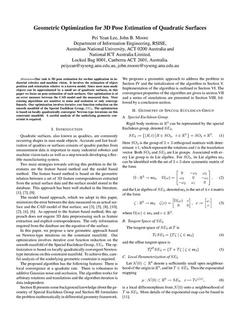 Geometric Optimization For 3d Pose Estimation Of Quadratic Surfaces