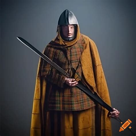 Lifelike Medieval Welsh Warrior In Traditional Clothing Including