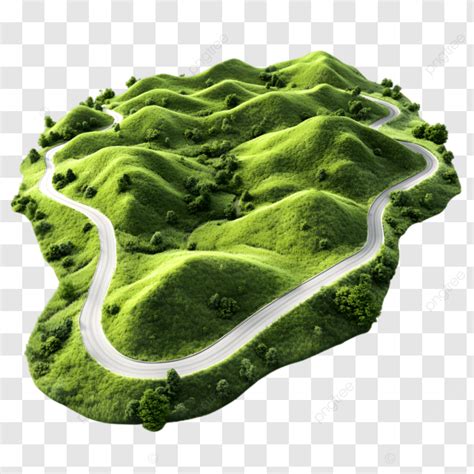 사실적인 디테일을 갖춘 무성한 푸른 언덕을 가로지르는 경치 좋은 구불구불한 도로 구불구불한 길 녹색 언덕들 조감도 Png 일러스트 및 이미지 에 대한 무료 다운로드