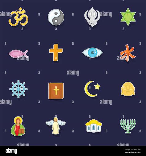 Religion Icons Set Stikers Collection Vector With Shadow On Purple Background Stock Vector Image