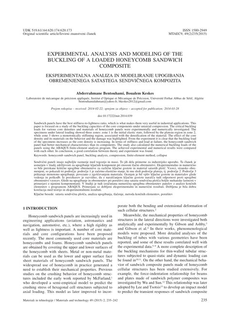 Pdf Experimental Analysis And Modeling Of The Buckling Of A Loaded