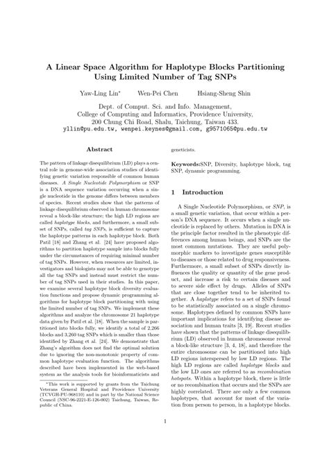 Pdf A Linear Space Algorithm For Haplotype Blocks Partitioning Using