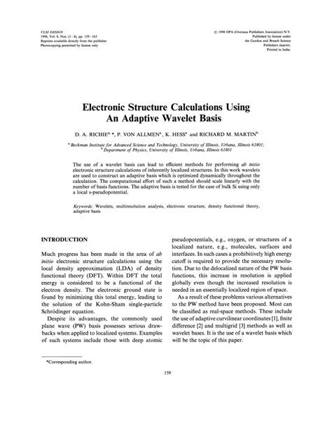 Pdf Electronic Structure Calculations Using An Adaptive Wavelet Basis