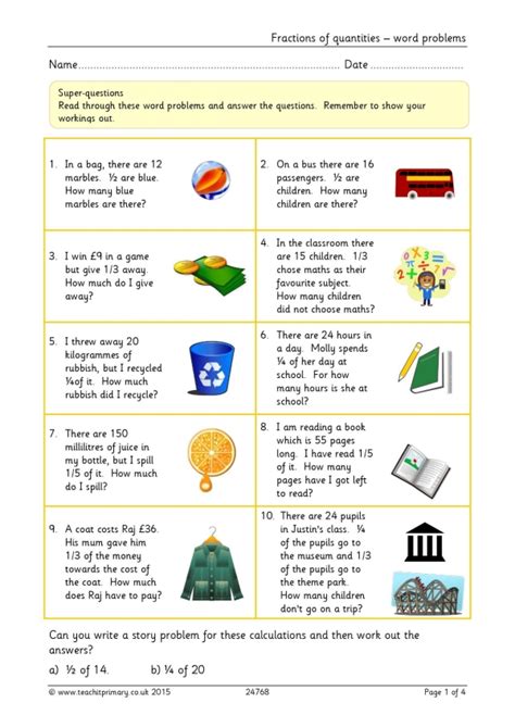 Fractions Of Quantities Word Problems Ks2 Number Teachit
