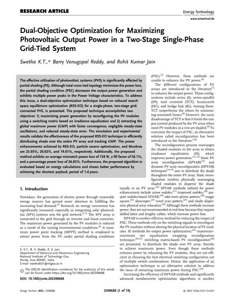 Dual‐objective Optimization For Maximizing Photovoltaic Output Power In A Two‐stage Single‐phase