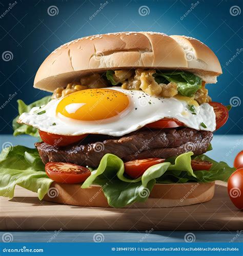 Multi Layer Sandwich With Fried Egg And Beef Steak Stock Illustration Illustration Of Vividly