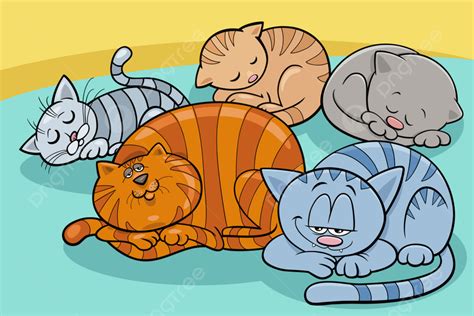 รูปภาพประกอบการ์ตูนของกลุ่มตัวละครสัตว์แมวนอนหลับตลก Png เหมียว ของ