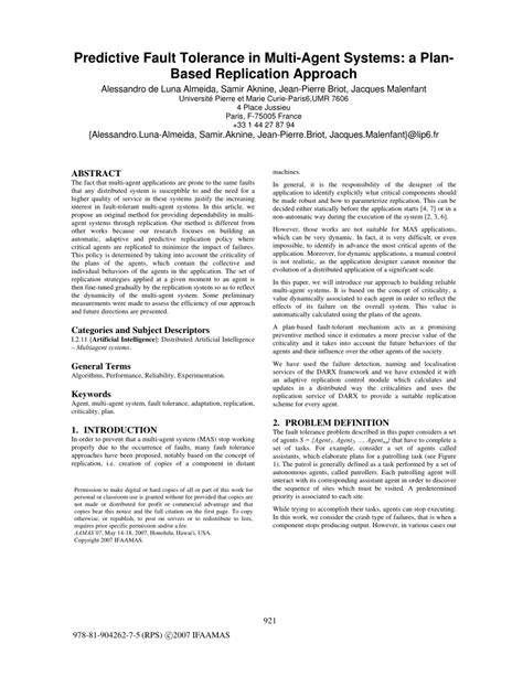 pdf predictive fault tolerance in multi agent systems a plan based