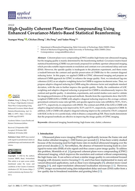 Pdf High Quality Coherent Plane Wave Compounding Using Enhanced Covariance Matrix Based