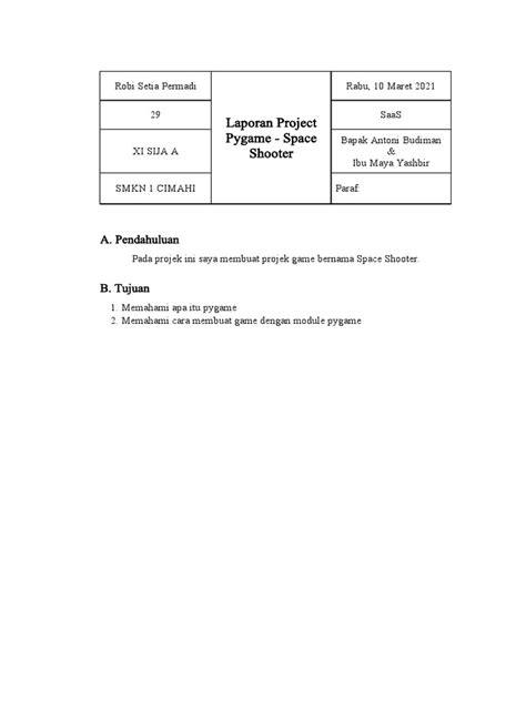 Robi Setia Permadi Laporan Project Pygame Space Shooter Pdf