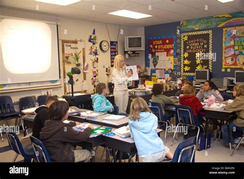 Fourth Grade Classroom With Teacher And Students In Tampa Florida Stock
