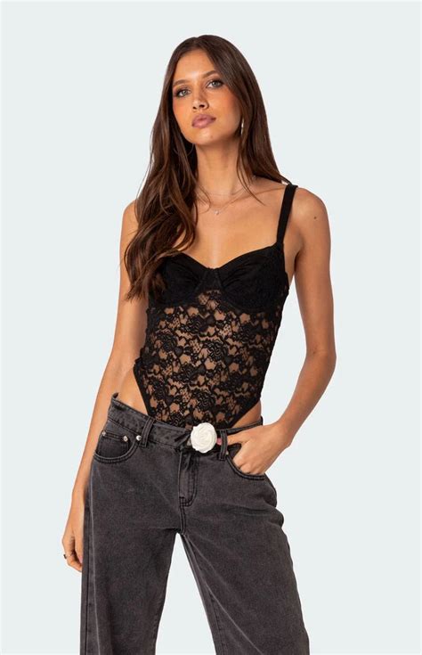 Edikted Lace And Satin Cupped Bodysuit Pacsun