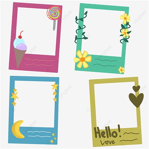 아이스크림 사랑 꽃과 달 별과 다채로운 귀여운 폴라로이드 사진 일러스트 프레임 보 려 래 예술 보리 사랑 폴라로이드 Png 일러스트 및 Psd 이미지 무료 다운로드