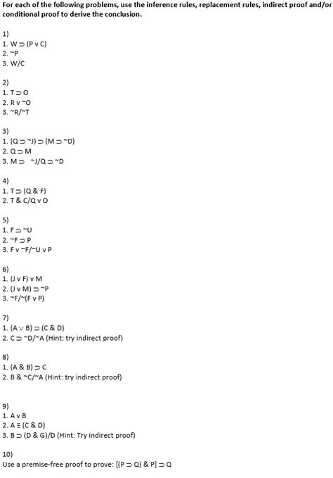for each of the following problems use the inference