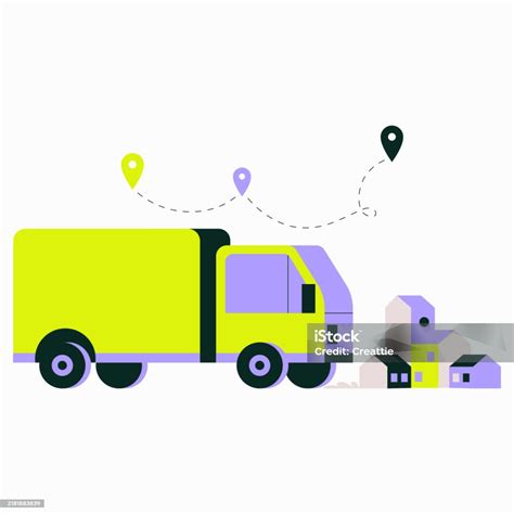 물류 선적 및 도시 배송을 상징하는 평면 벡터 일러스트 레이 션에서지도 포인터가있는 배달 트럭 흰색 배경에 고립 된 0명에 대한 스톡 벡터 아트 및 기타 이미지 Istock