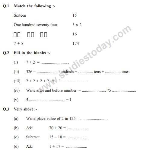 Cbse Class 2 Maths Question Paper Set G