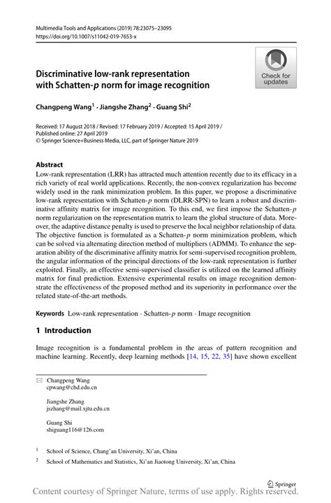 Discriminative Low Rank Representation With Schatten P Norm For Image
