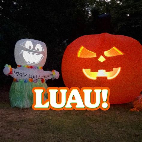 an inflatable mummy and pumpkin have a luau lion king style trick ghastly