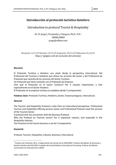 PDF Introducción al protocolo turístico hotelero Introduction to protocol Tourist Hospitality