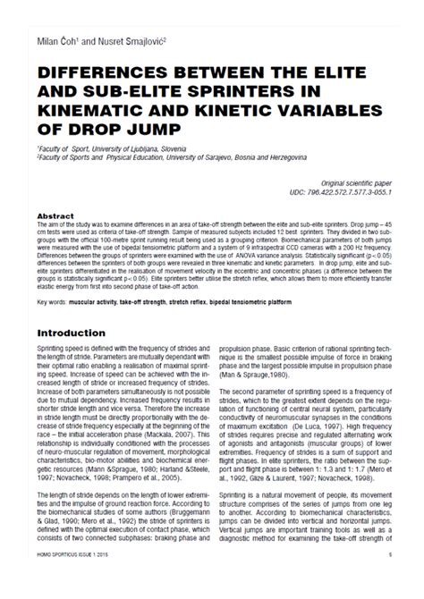 Pdf Differences Between Elite And Sub Elite Kinematic And Kinetic