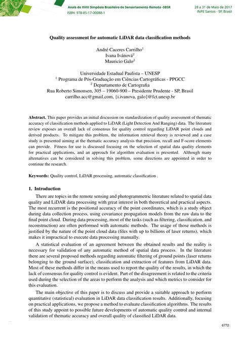 PDF Quality Assessment For Automatic LiDAR Data Classification Methods
