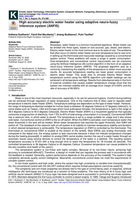 Pdf High Accuracy Electric Water Heater Using Adaptive Neuro Fuzzy Inference System Anfis