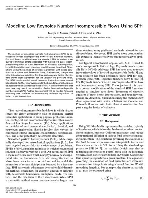 modeling low reynolds number incompressible flows using sph pdf pdf