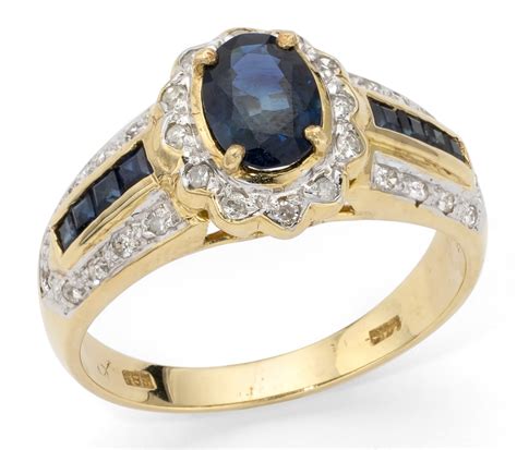14k Yellow Gold Diamond And Sapphire Ring