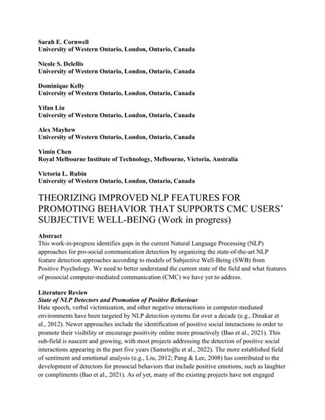 Pdf Theorizing Improved Nlp Features For Promoting Behavior That Supports Cmc Users