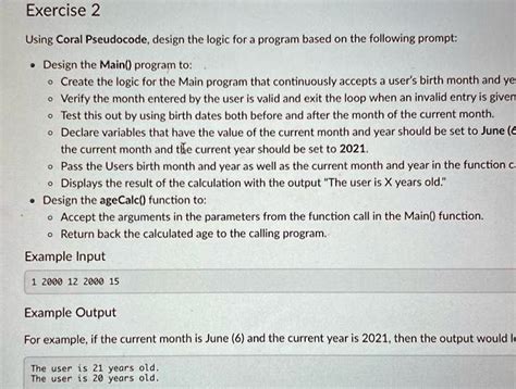 Texts Exercise 2 Using Coral Pseudocode Design The Logic For A Program