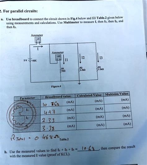 solved i need the calculated value and multisim value for parallel