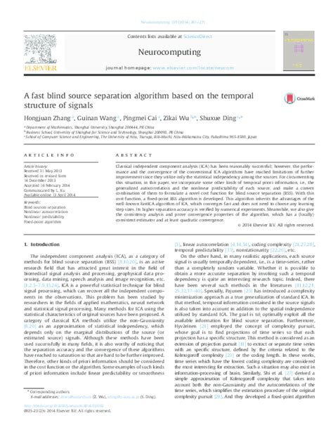 Pdf A Fast Blind Source Separation Algorithm Based On The Temporal