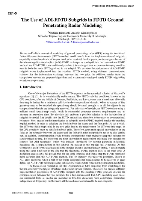 Pdf The Use Of Adi Fdtd Subgrids In Fdtd Ground Penetrating Radar Modeling
