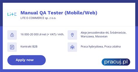 Oferta Pracy Manual Qa Tester Mobileweb Lite E Commerce Sp Z Oo