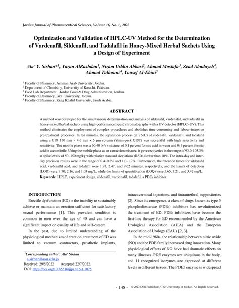 Pdf Optimization And Validation Of Hplc Uv Method For The Determination Of Vardenafil