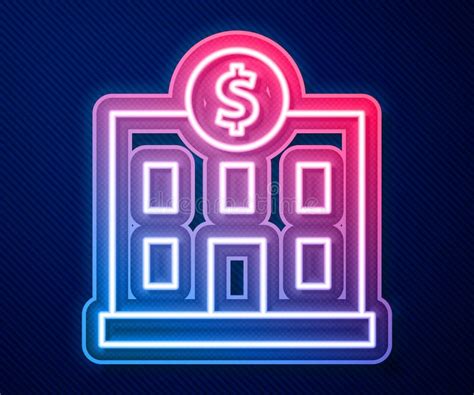 Glowing Neon Line Bank Building Icon Isolated On Blue Background Vector Stock Illustration