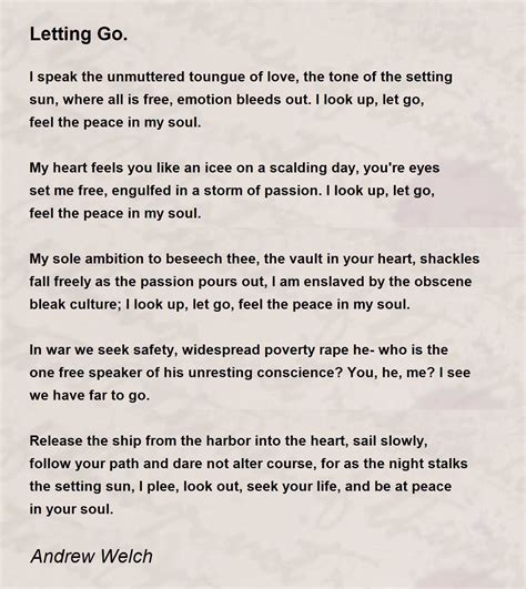Letting Go Poem By Andrew Welch Poem Hunter